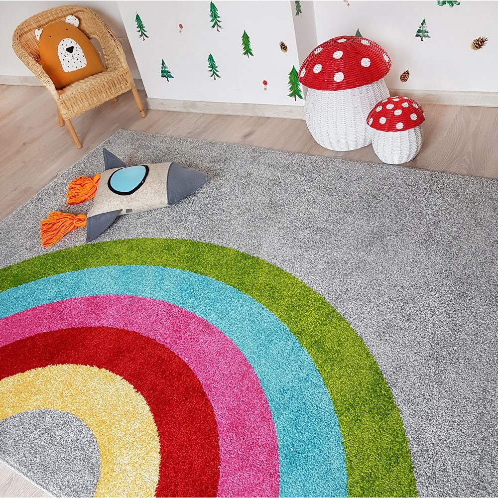 RAINBOW girl’s rug, gray coloured, striped, hypoallergenic - NOYA Design