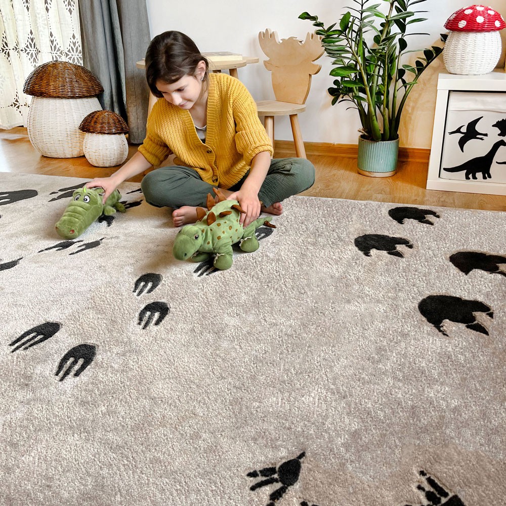 ANIMAL TRACK 3D children's room rug with dinosaur footprints, anti ...